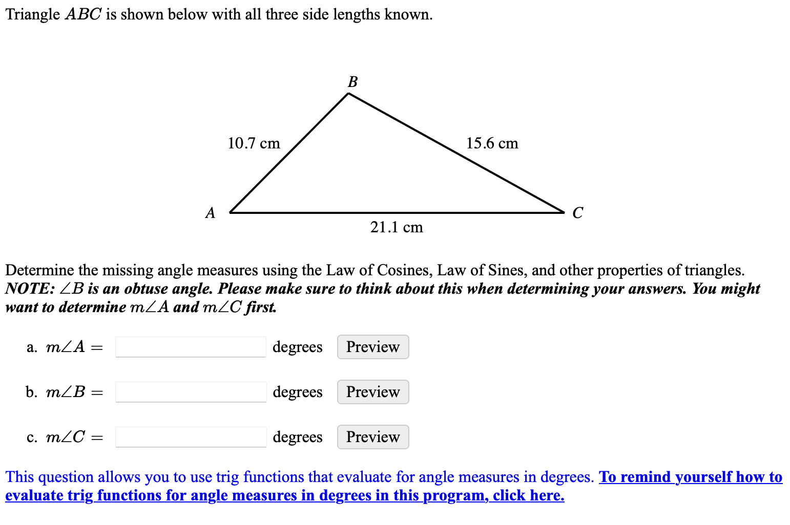 Solved Triangle ABC is shown below with all three side | Chegg.com