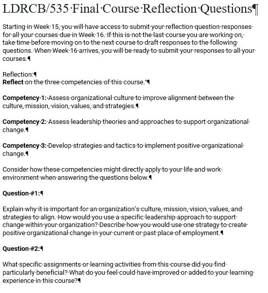 Solved LDRCB /535⋅ Final ⋅ Course ⋅ Reflection ⋅ Questions ↑ | Chegg.com