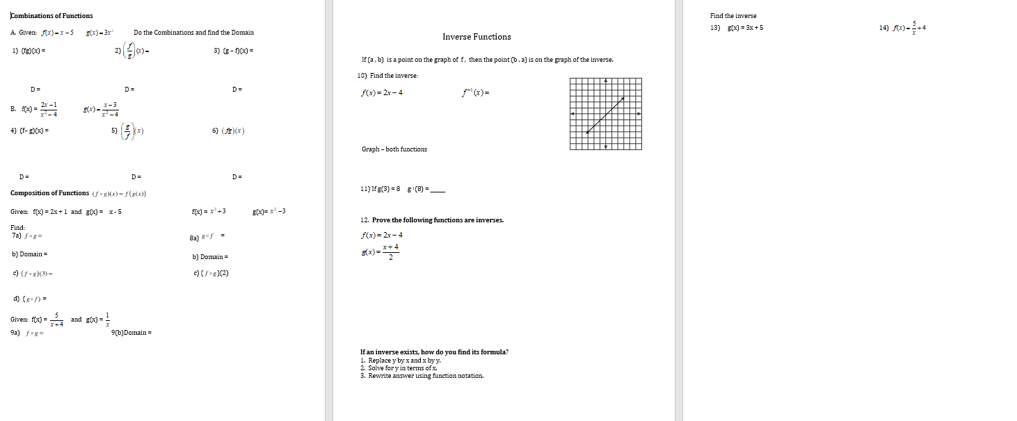Solved can you answer the Combinations of Functions, | Chegg.com