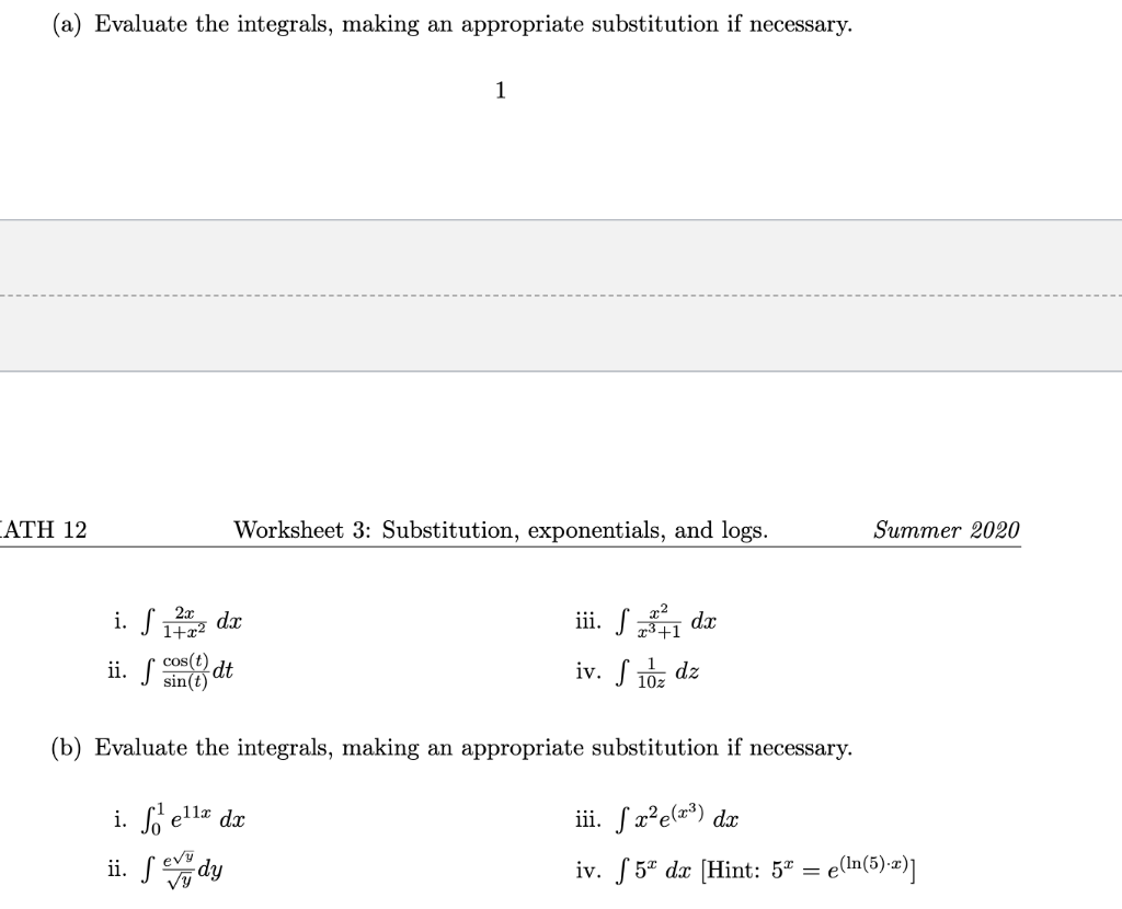 Solved (a) Evaluate the integrals, making an appropriate | Chegg.com