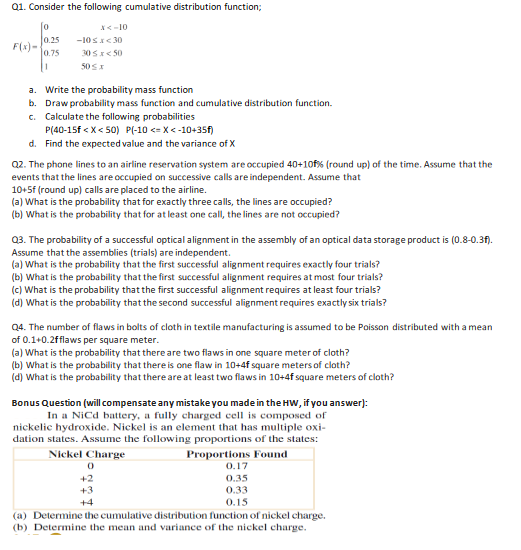 Solved Q1. Consider the following cumulative distribution | Chegg.com