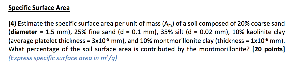 Solved Specific Surface Area (4) Estimate the specific | Chegg.com