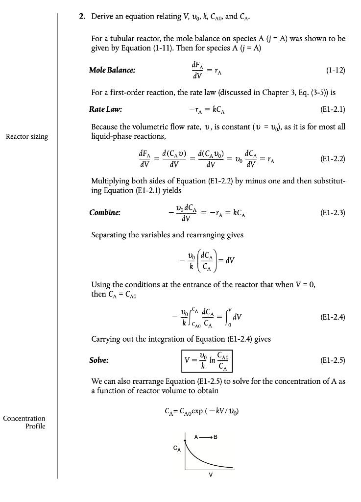 Example 1-2 How Large Is the Reactor Volume? Consider | Chegg.com