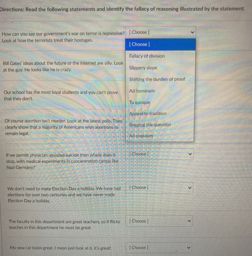 Solved Directions: Read the following statements and | Chegg.com