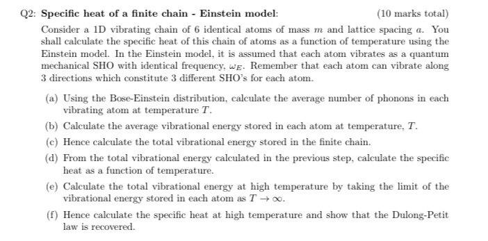 2: Specific heat of a finite chain - Einstein model: | Chegg.com