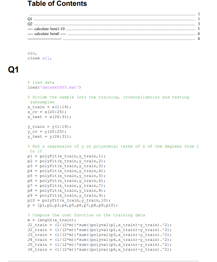 Solved clo, close all, 웅 load data load ("datasetPS5.mat') 후 | Chegg.com