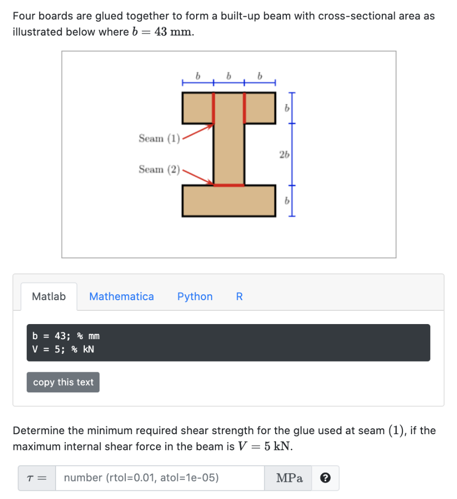 Solved Four boards are glued together to form a built-up | Chegg.com