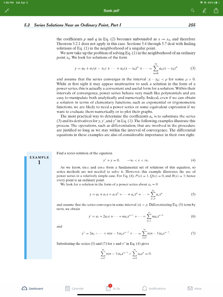 Solved (4a) Assuming a power series solution of the form y = | Chegg.com
