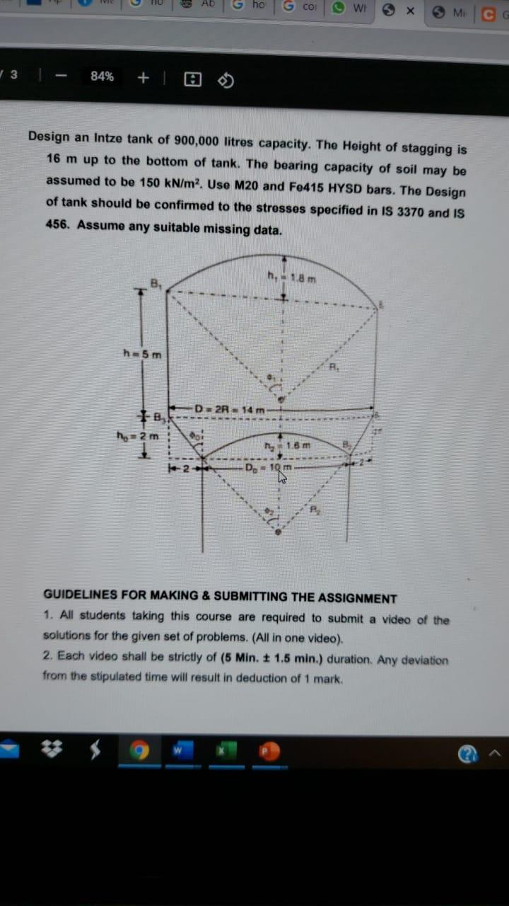 Solved SCO WI 5 X Mi 3 84% + Design an Intze tank of 900,000 | Chegg.com