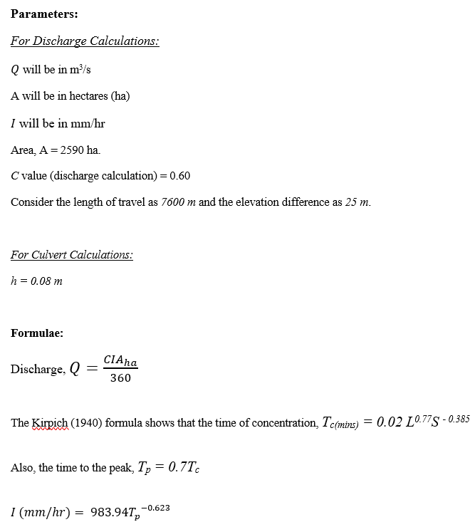 Solved Parameters: For Discharge Calculations: Q will be in | Chegg.com