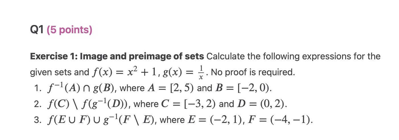 Exercise 1: Image and preimage of sets Calculate the | Chegg.com