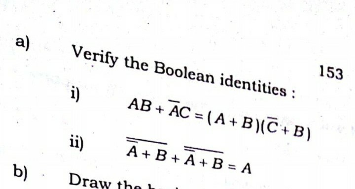 Solved 153 a) Verify the Boolean identities: i)AB+AC | Chegg.com