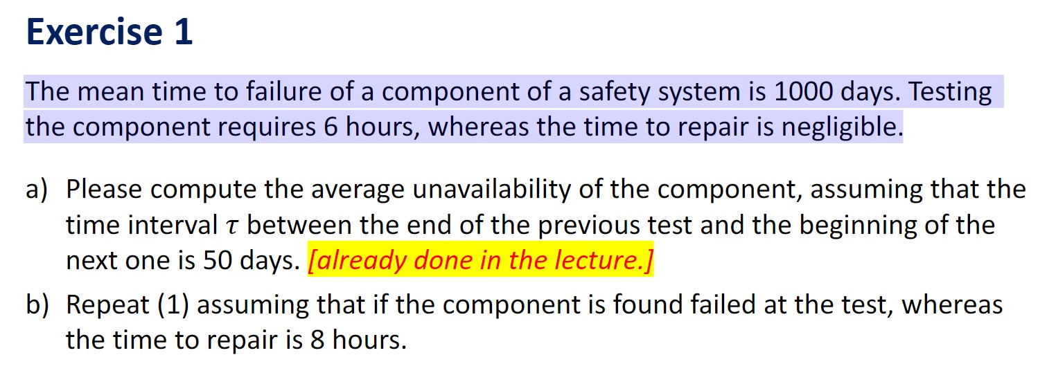 Exercise 1 The mean time to failure of a component of | Chegg.com
