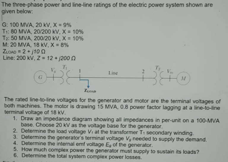 Solved The three-phase power and line-line ratings of the | Chegg.com