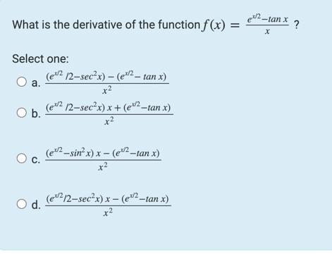Solved x/2-tan x What is the derivative of the function f(x) | Chegg.com