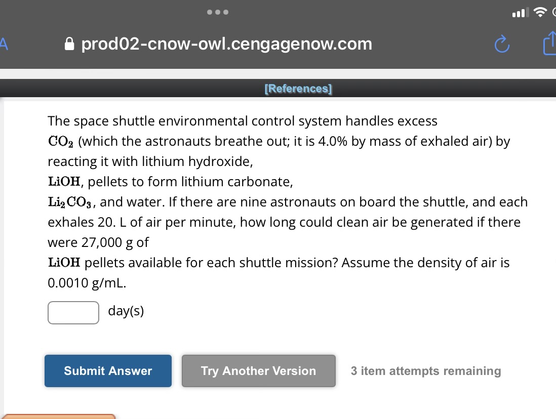 Solved The space shuttle environmental control system | Chegg.com