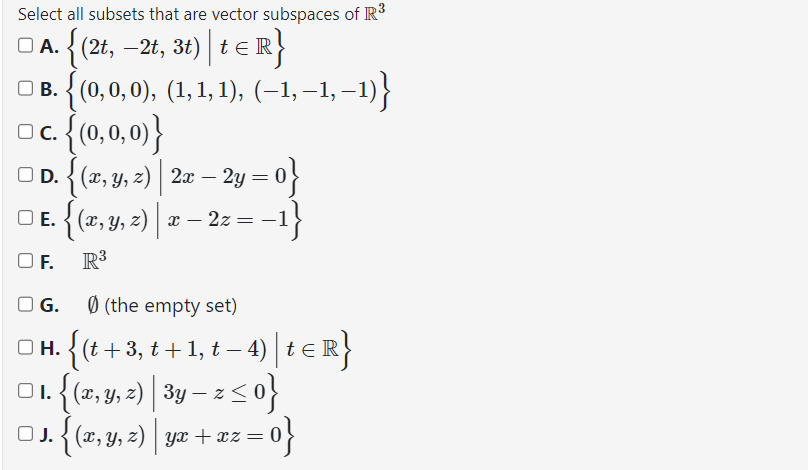 Solved Select All Subsets That Are Vector Subspaces Of