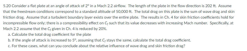 Solved 5.20 Consider a flat plate at an angle of attack of | Chegg.com
