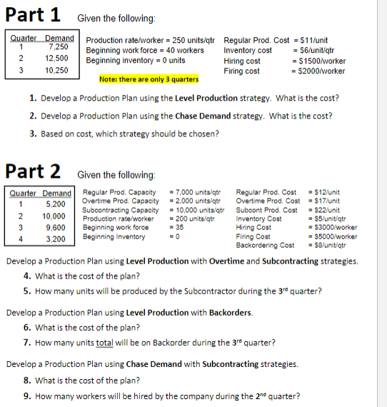 Solved Part 1 Given the following: Production rate/worker | Chegg.com
