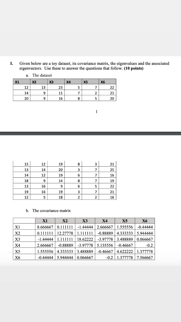 Solved I. X1 Given below are a toy dataset, its covariance | Chegg.com