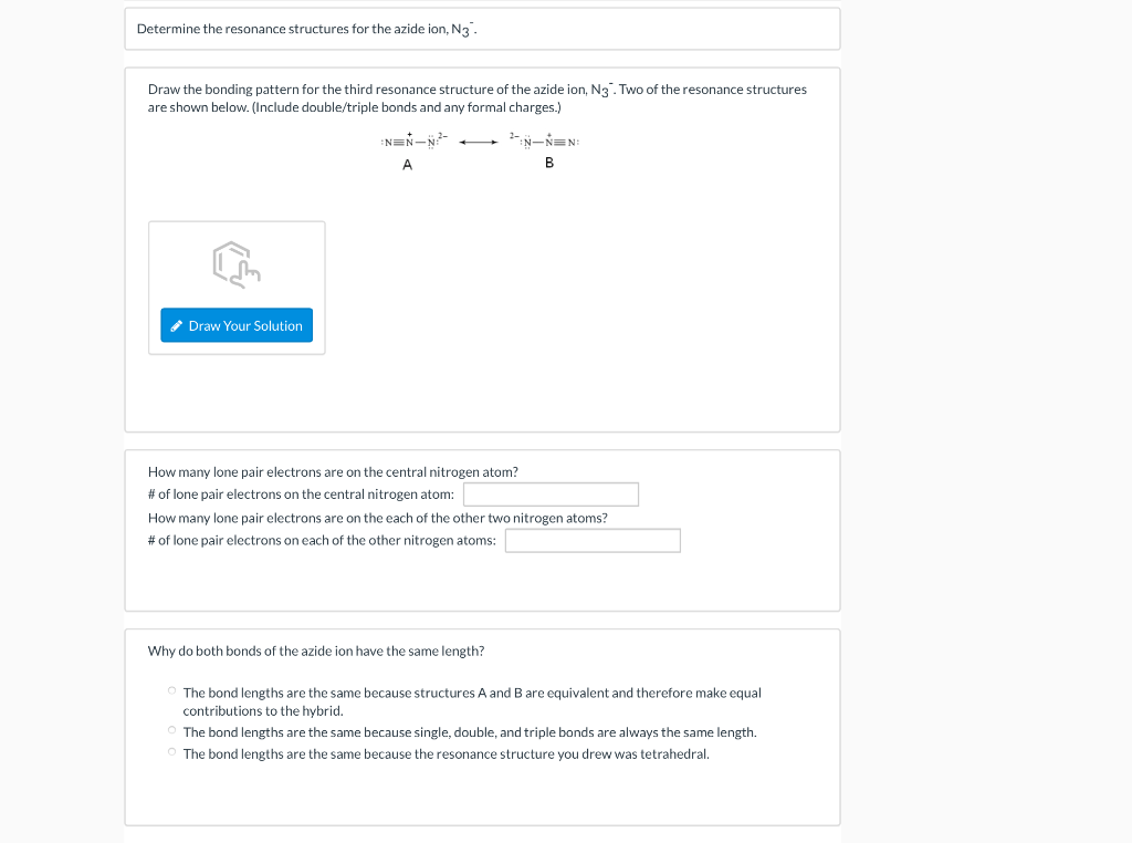 Solved Determine the resonance structures for the azide ion, | Chegg.com