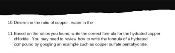Solved 10. Determine the ratio of copper: water in the 11. | Chegg.com