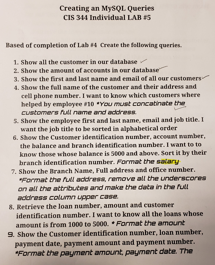 Solved Using SQL. I just want an idea of the formatting. No | Chegg.com