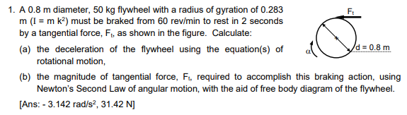Solved 1. A 0.8 m diameter, 50 kg flywheel with a radius of | Chegg.com