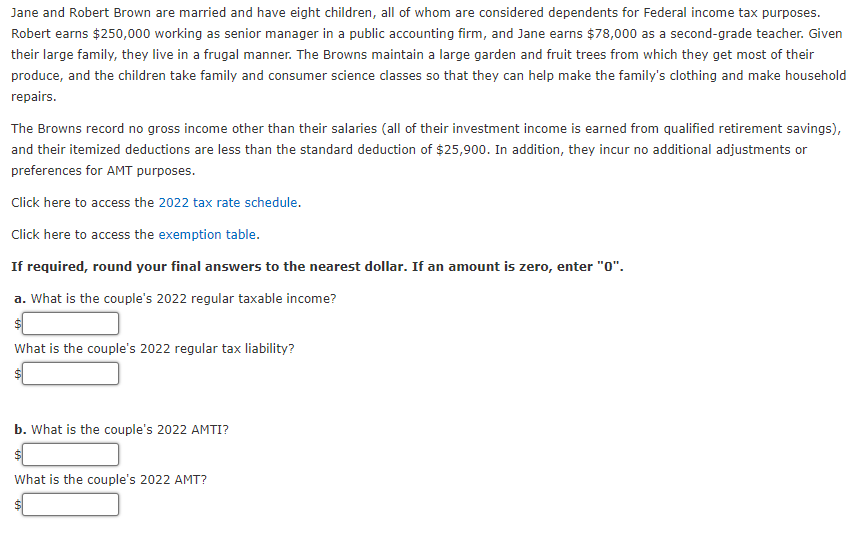 Solved The tax rate schedule and exemption table is listed | Chegg.com