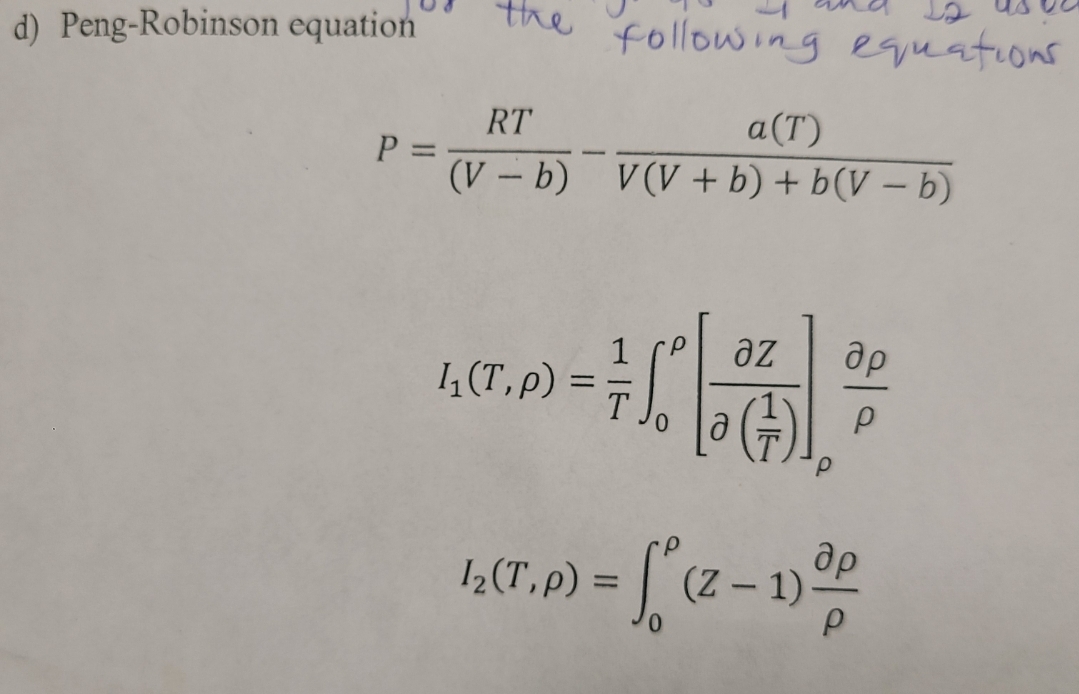 Solved d) ﻿Peng-Robinson | Chegg.com