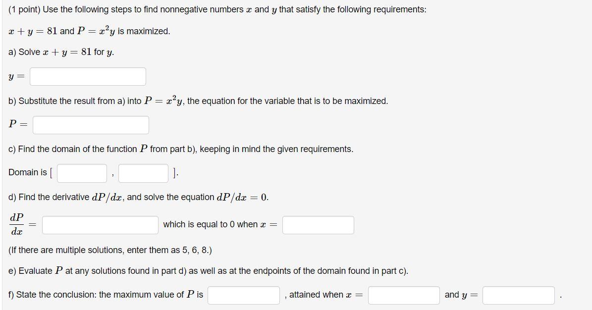 Solved (1 point) Use the following steps to find nonnegative | Chegg.com