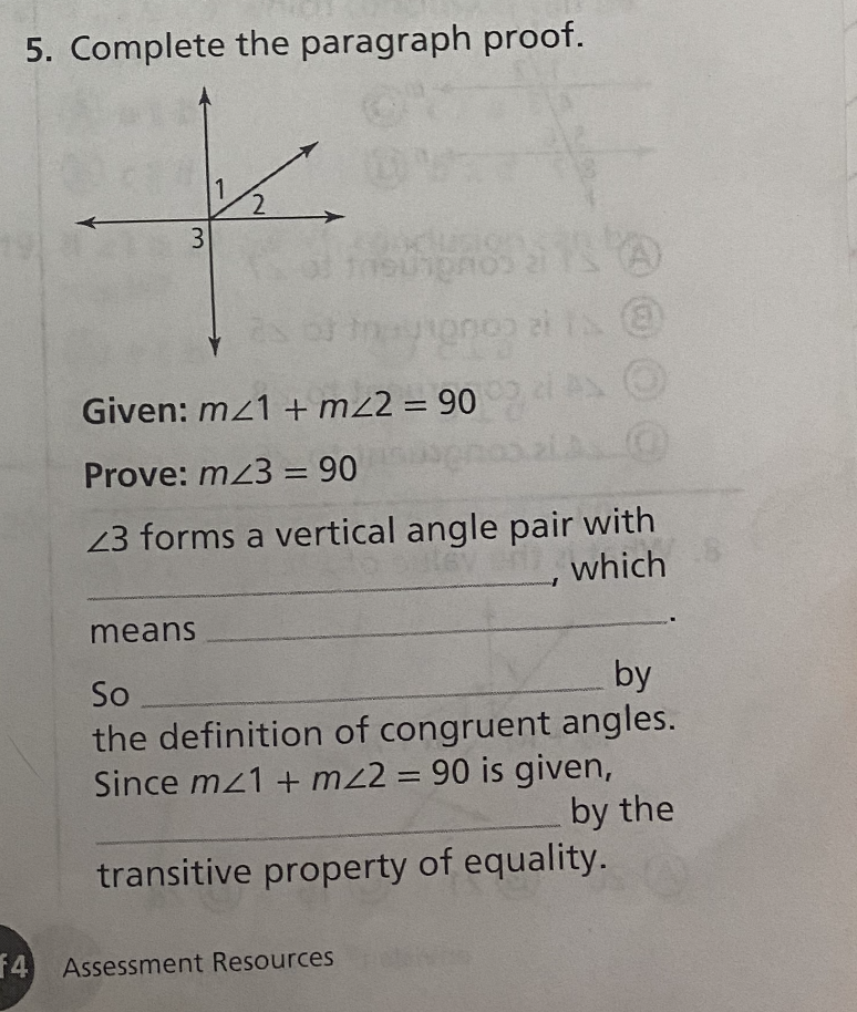 Solved 5. Complete the paragraph proof. 1 2 3 no = Given: | Chegg.com