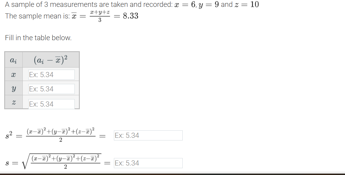Solved A sample of 3 ﻿measurements are taken and recorded: | Chegg.com