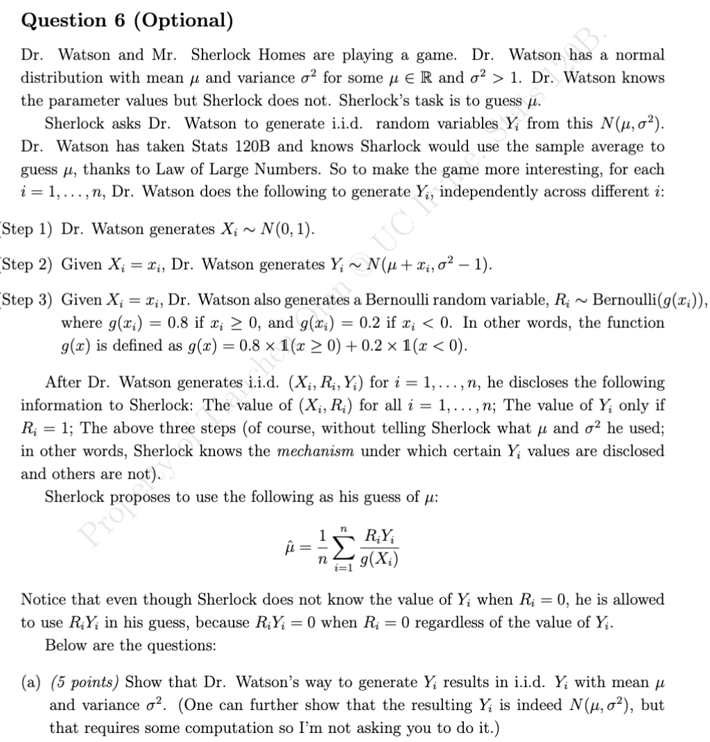 Solved Question 6 (Optional) Dr. Watson and Mr. Sherlock | Chegg.com
