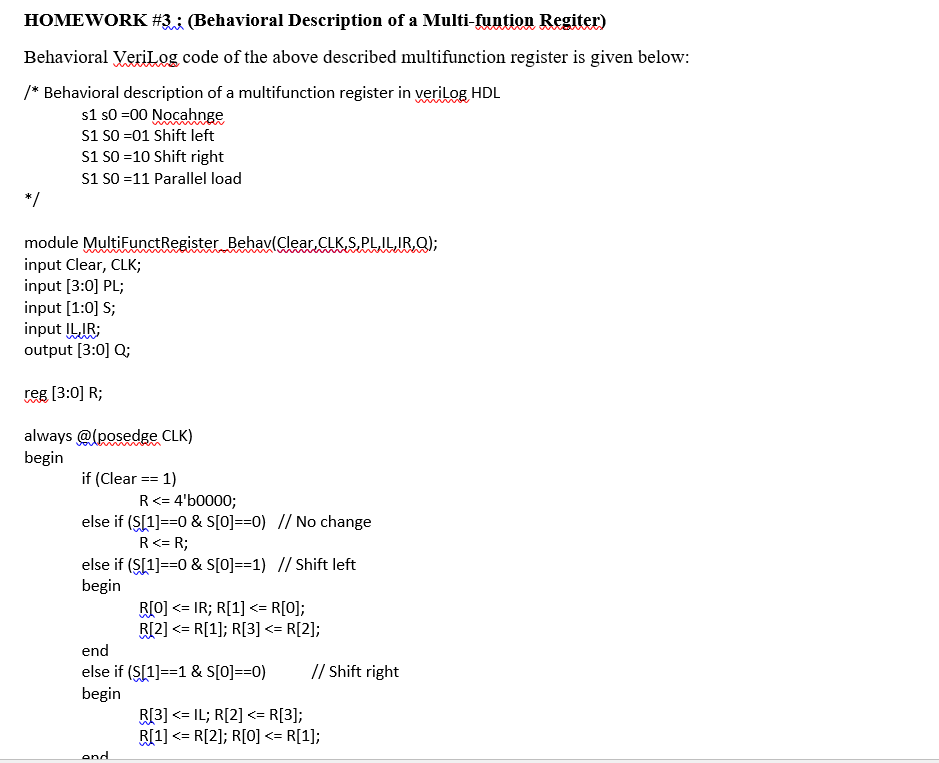 Homework 3 Behavioral Description Of A 