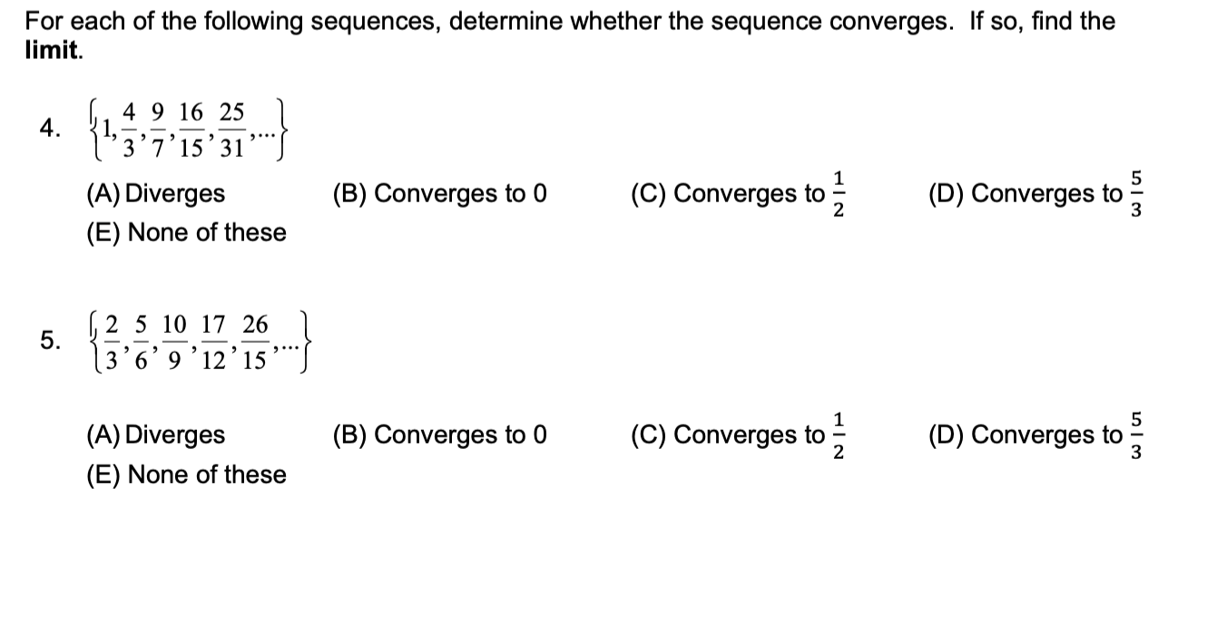 Solved For each of the following sequences, determine | Chegg.com