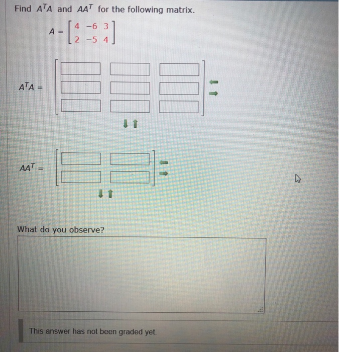 Solved Find ATA and AAT for the following matrix. 4-1-4-6 31 | Chegg.com