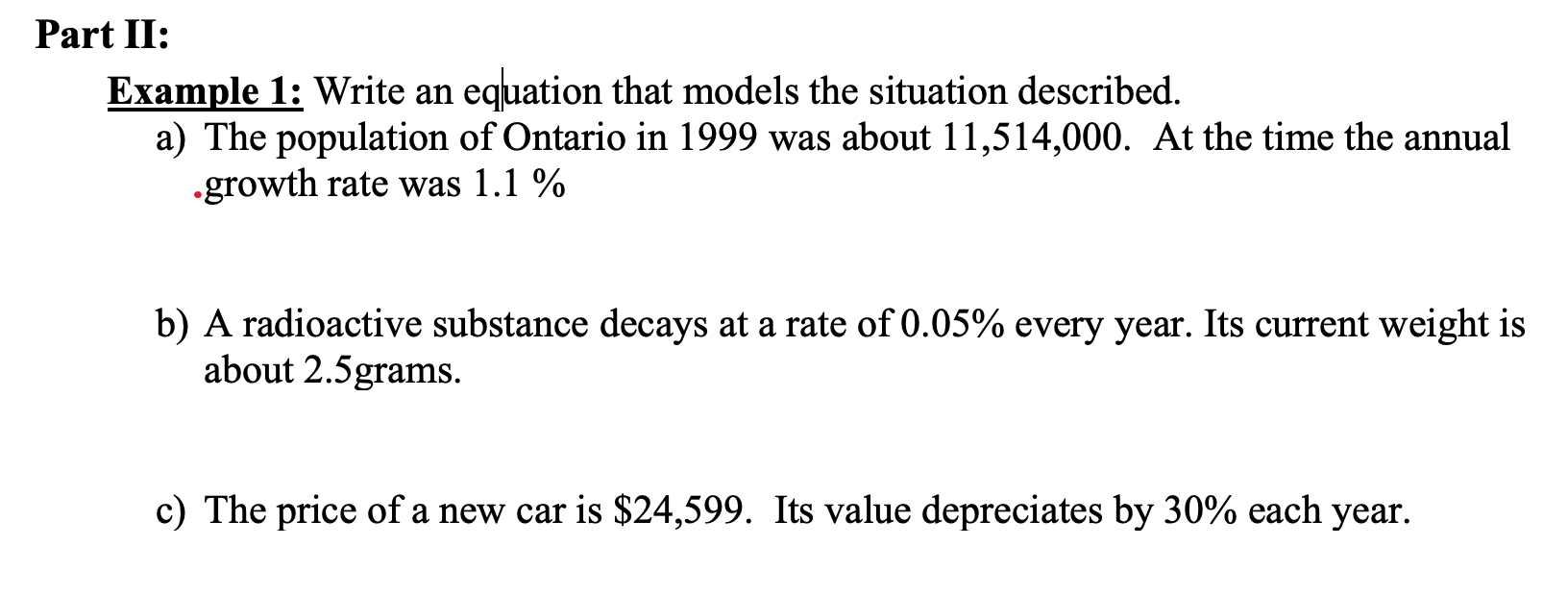 Solved Part II:Example 1: Write an equation that models the | Chegg.com