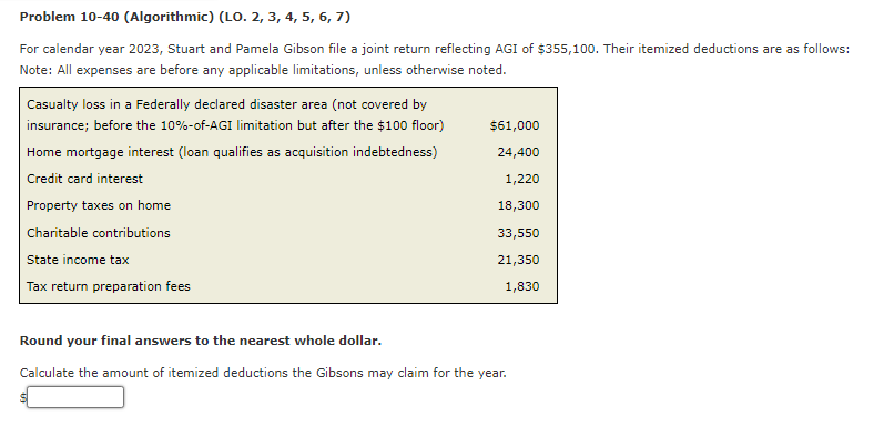 Solved Problem 10-40 (Algorithmic) (LO. 2, 3, 4, 5, 6, 7)For | Chegg.com