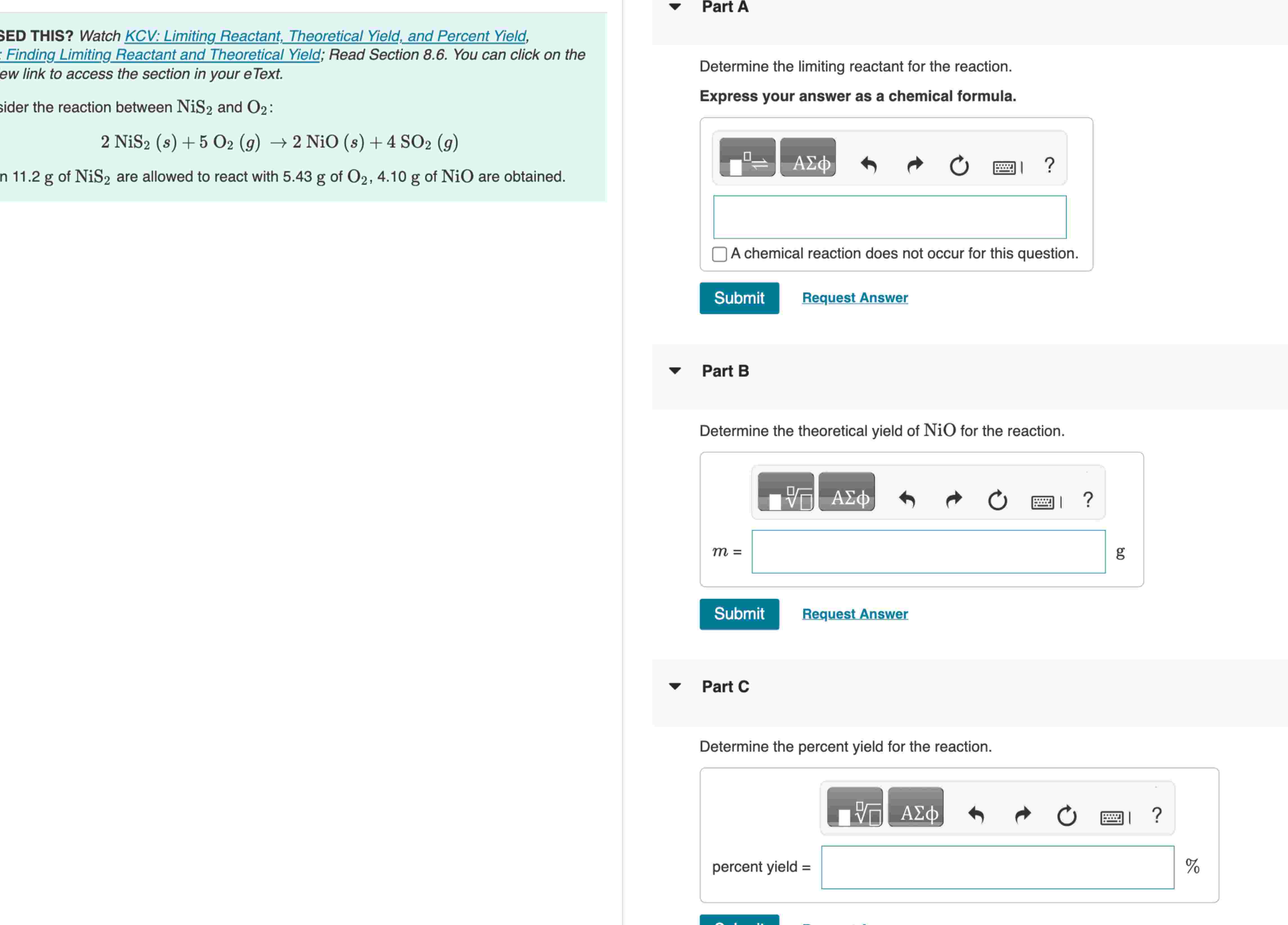 Solved Part ASED THIS? Watch KCV: Limiting Reactant, | Chegg.com