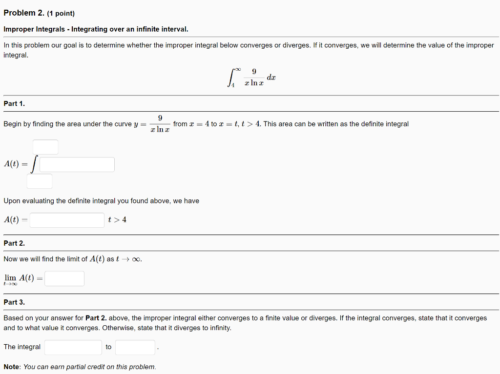 Solved Problem 2. (1 point) Improper Integrals - Integrating | Chegg.com
