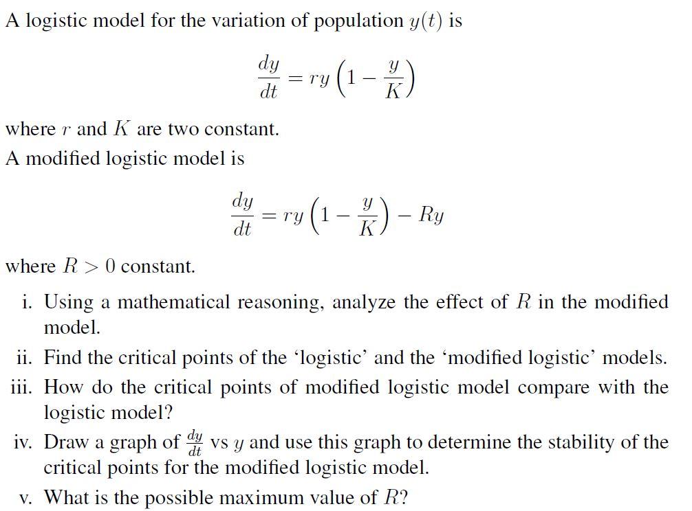Solved A logistic model for the variation of population y(t) | Chegg.com