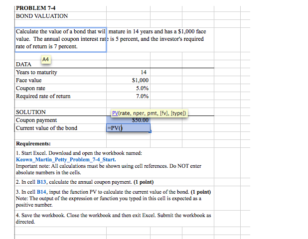Solved PROBLEM 7-4 BOND VALUATION Calculate the value of a | Chegg.com