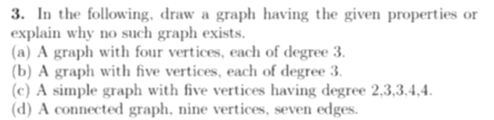 Solved 3. In the following, draw a graph having the given | Chegg.com
