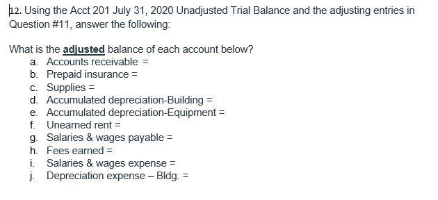 Solved Use the following Unadjusted Trial Balance for Acct | Chegg.com