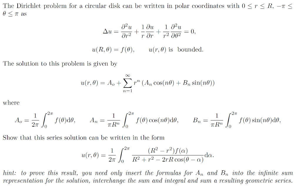 Solved The Dirichlet problem for a circular disk can be | Chegg.com