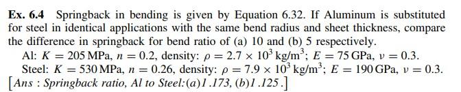 Solved Ex. 6.4 Springback in bending is given by Equation | Chegg.com