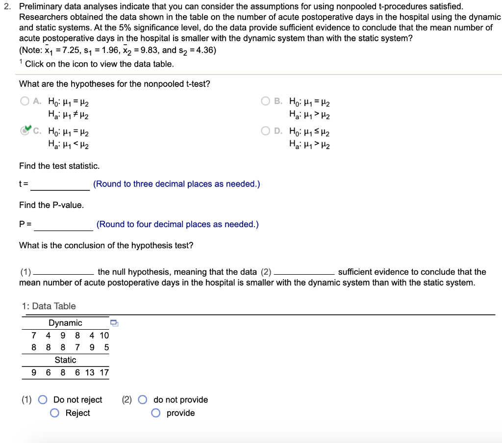 Solved Preliminary data analyses indicate that you can | Chegg.com