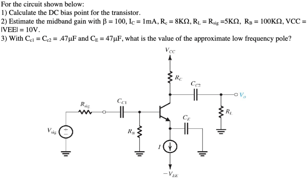 Solved For the circuit shown below:Calculate the DC bias | Chegg.com