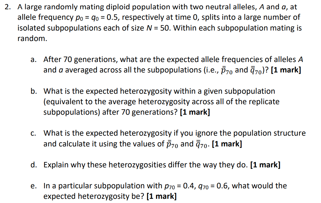 Solved A large randomly mating diploid population with two | Chegg.com